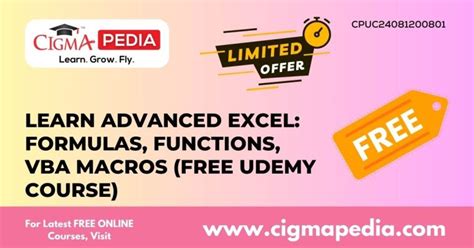 Learn Advanced Excel Formulas Functions Vba Macros Free Udemy Course Cigma Pedia