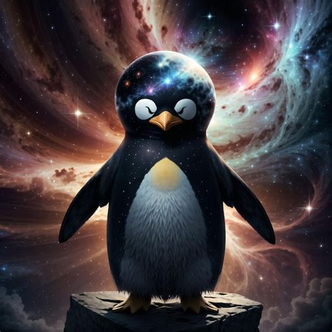 Premium Ai Image Cosmic Penguin With Outer Space In The Background