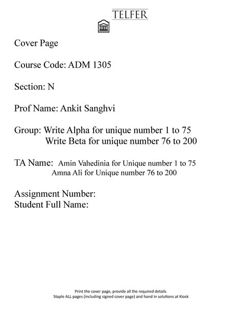 Adm 1305 Assignment 2 Cover Page Course Code Adm 1305 Section N