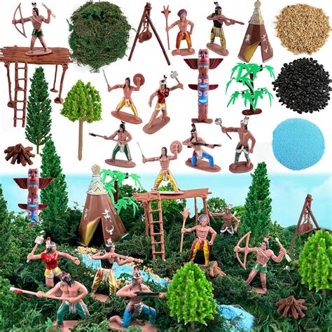 Native American Figurines Set 43 Pcs Plastic Miniature