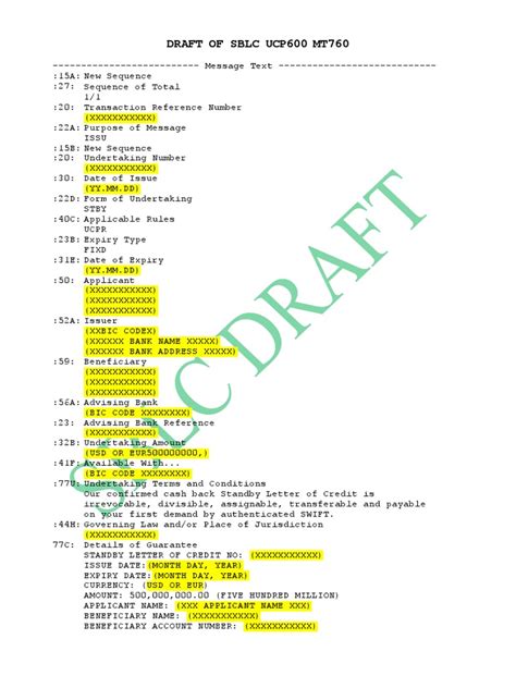 Hsbc Draft Of Sblc Ucp600 Mt760 Pdf Letter Of Credit Service