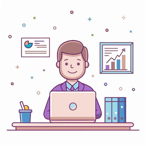 A Man Sits At A Desk With A Laptop And A Graph Above Him Premium Ai
