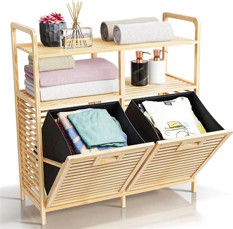 Tidyhub Double Tilt Out Laundry Hamper With Shelf Durable