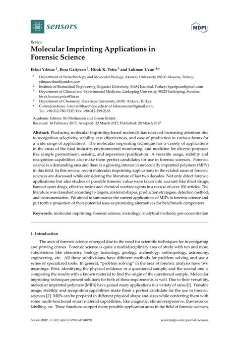 Pdf Molecular Imprinting Applications In Forensic Science