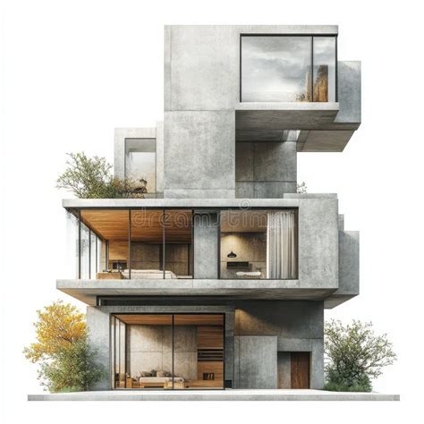 Modern Concrete House Architectural Design Minimalist Home Stock Illustration Illustration Of