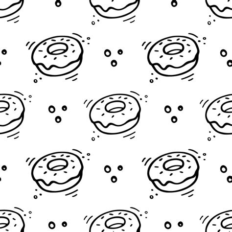 Donut Seamless Pattern Hand Drawn Sketch Of Doughnut Fast Food
