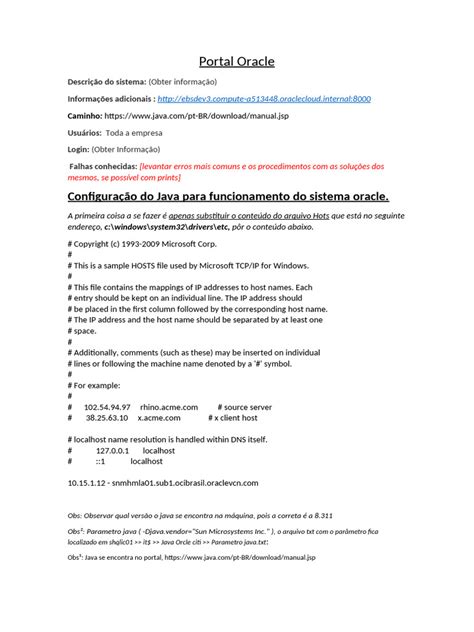 Configuração Do Java Para Funcionamento Do Sistema Oracle Pdf Java Linguagem De Programação