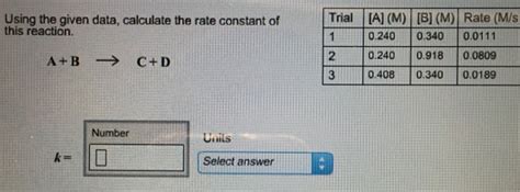 Solved Using the given data, calculate the rate constant of | Chegg.com