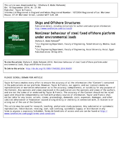 Pdf Nonlinear Behaviour Of Steel Fixed Offshore Platform Under