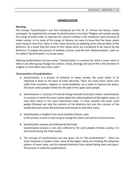 Sociologygesem Iisanskritization Pdf Caste