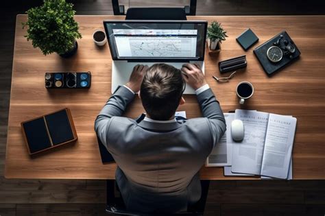 Premium AI Image An Aerial Glimpse Of A Programmer S Productive Day At The Office From A