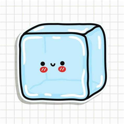 Linda Hielo Cubo Pegatina Personaje Vector Mano Dibujado Dibujos