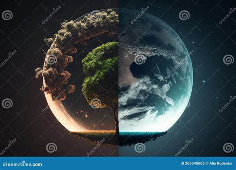 Illustration Of The Planet Earth Divided Into Two Parts Of Day And