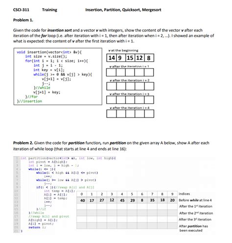 Solved CSCI 311 Training Insertion Partition Quicksort Chegg