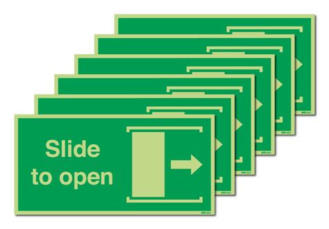 6 Pack Nite Glo Slide To Open Right Photoluminescent Signs Safetyshop
