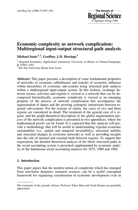 Pdf Economic Complexity As Network Complication Multiregional Input