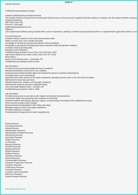 Sample Resume For Experienced Nursing Assistant Resume Resume