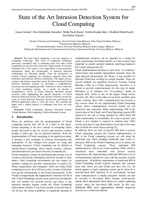 Pdf State Of The Art Intrusion Detection System For Cloud Computing