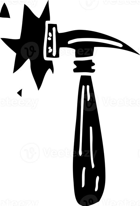 Line Drawing Cartoon Hammer Banging Solid Black Icon 45470991 Png
