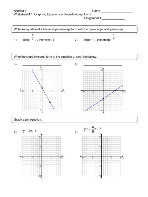 4 1 Graphing Equations In Slope Intercept Form Worksheet Pdf Mathematics Algebra