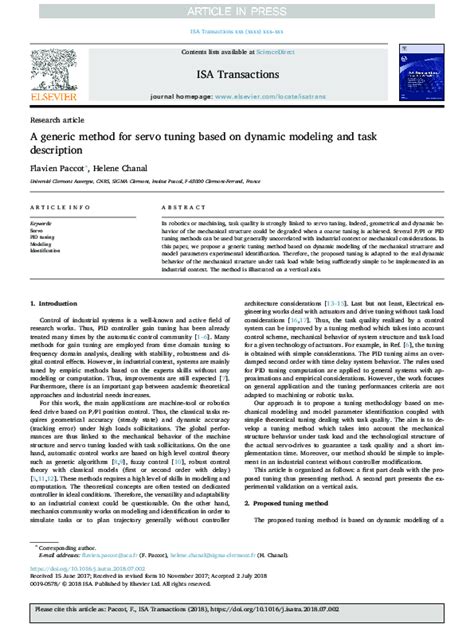 pdf a generic method for servo tuning based on dynamic modeling and
