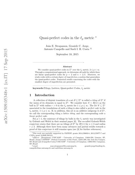 Pdf Quasi Perfect Codes In The Ellp Metric