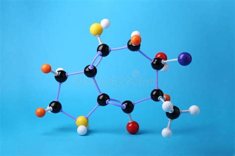 Structure Of Molecule On Light Blue Background Closeup Chemical Model