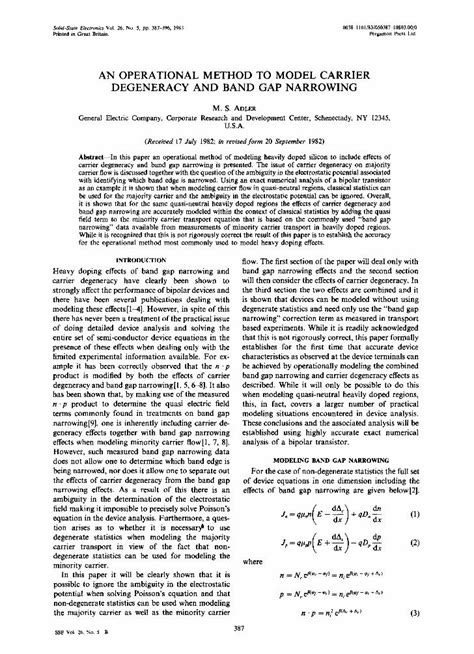 Pdf An Operational Method To Model Carrier Degeneracy And Band Gap