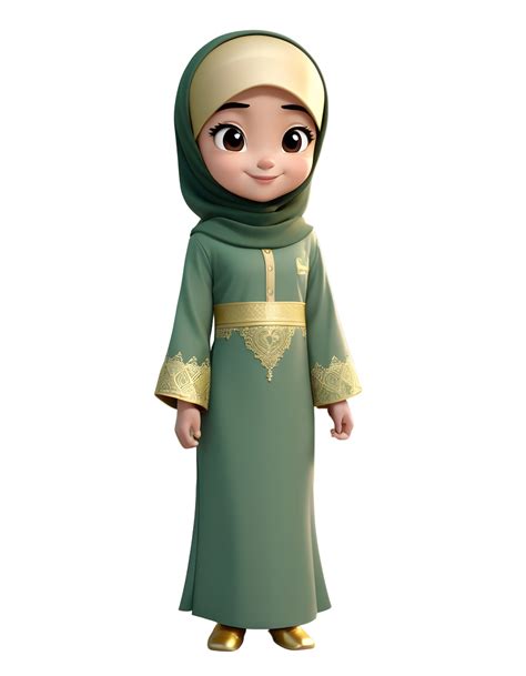 A Cartoon Girl Wearing A Green Hijab 49574984 Png