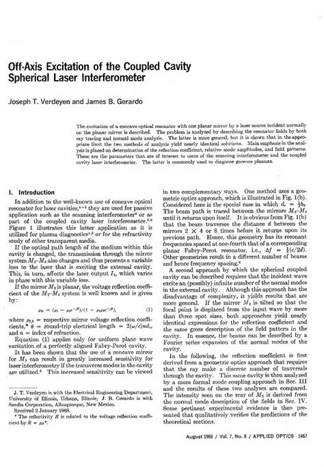 Pdf Off Axis Excitation Of The Coupled Cavity Spherical Laser