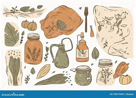 Collection Of Hand Drawn Zero Waste Elements Ecological Lifestyle Vector Stock Illustration