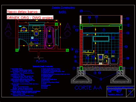 Yapıcı detay banyo dwg projesi Autocad Projeler