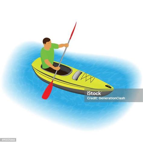 카약에 얕은 Kayaker 문자입니다 스포츠 패드 카누 강 또는 바다에 보트 여행 하는 남자 강에 대한 스톡 벡터 아트 및 기타