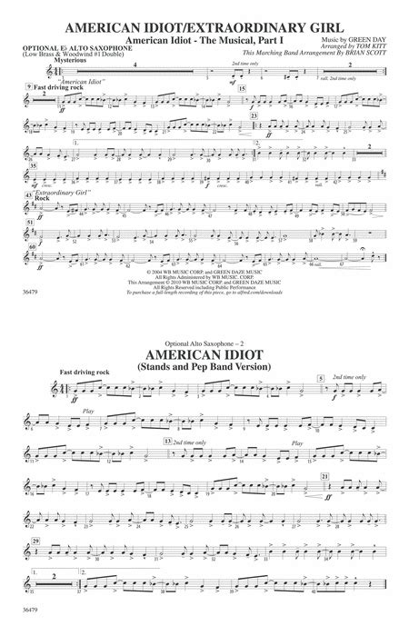 American Idiot Extraordinary Girl Optional Alto Sax Marching Band