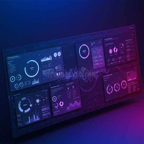 A Digital Dashboard Interface Displaying Multiple Analytic Screens With Various Data Stock