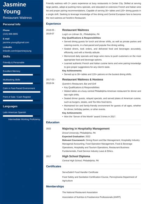 Waiter Waitress Resume Example Writing Tips For 2025