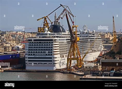 Msc Cruise Ship Fantasia Undergoing Refit In Valetta Malta Stock