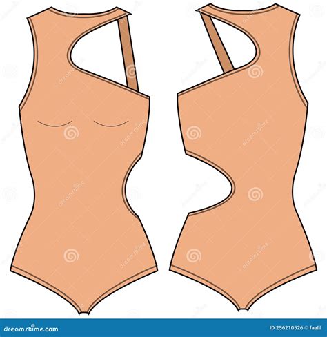 Women Sleeveless Asymmetric Bodysuit Active Wear Design Flat Sketch