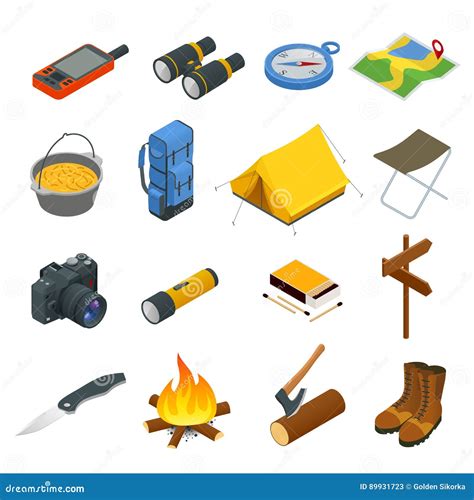 Hiking Icons Set Camping Equipment Vector Collection Stock Vector