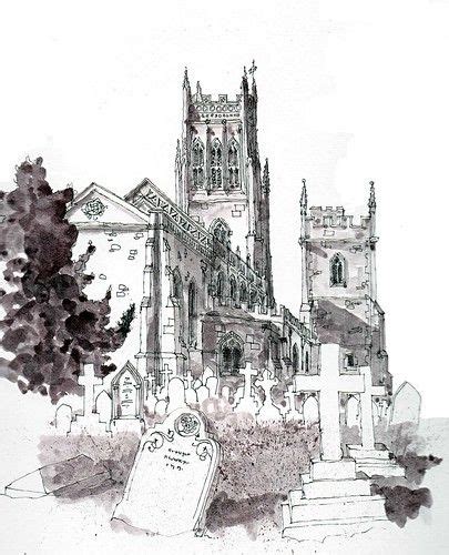 Bruton Church Landscape Drawings Dartmoor Church