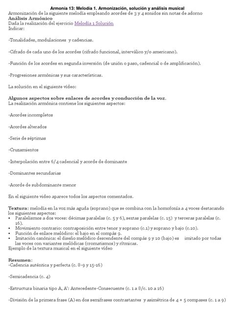 Armonía 13 Melodía 1 Armonización Solución Y Análisis Musical