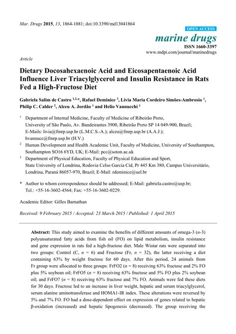 Pdf Dietary Docosahexaenoic Acid And Eicosapentaenoic Acid Influence