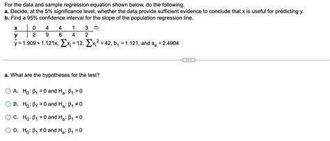 Solved For The Data And Sample Regression Equation Shown