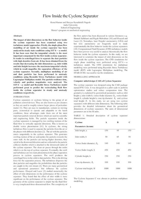 Pdf Flow Inside The Cyclone Separator 10 Computational Fluid Dynamics Cfd Turbulence