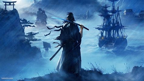 高台から帆船を眺める刀を持つ侍 かっこいい 武士 1920x1080px のデスクトップpc用の壁紙 高画質 壁紙キングダム