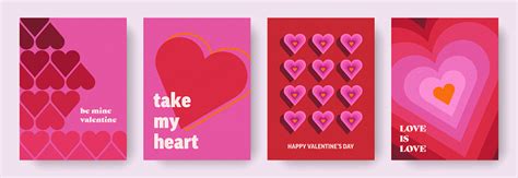 발렌타인 데이와 사랑 카드 세트의 현대적인 추상 디자인 하트와 타이포그래피로 축하하기 위한 아트 컨셉 템플릿 핑크 빈티지 배경 인쇄 카드 포스터 배너 광고 커버 2월에 대한