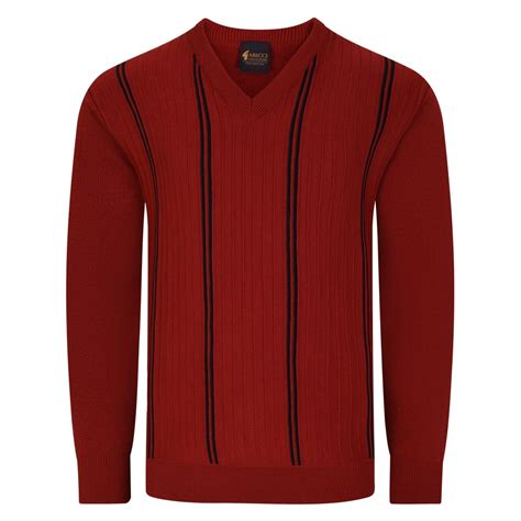 Mens Gabicci Seasonal Long Sleeve Pattern Front Knit V Neck In Rosso