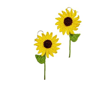 Crochet Sunflower Earrings Floral Dangle Earrings Yellow Sunflower