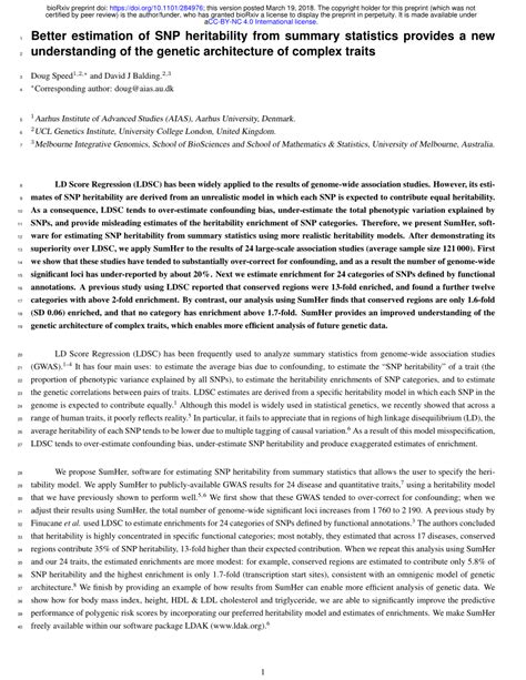 Pdf Better Estimation Of Snp Heritability From Summary Statistics Provides A New Understanding