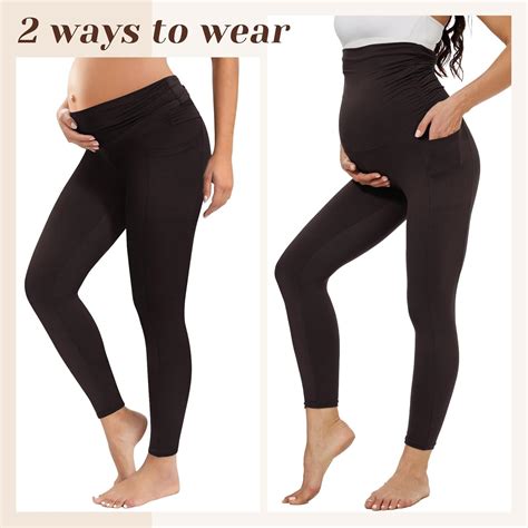 Fleece Lined Pregnancy Pants Happyangel 2 Pack Over Belly Yoga Pants